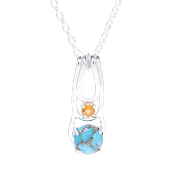 商品名: Novica multi-gem Reconstitutedターコイズ。925スターリングシルバーペンダントネックレス、18、" Sunny Horizon ' NOVICA Handmade Citrine Pendant Ne...