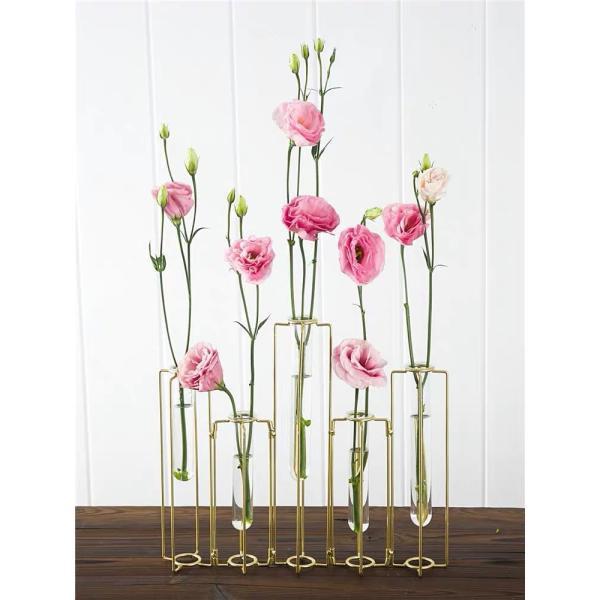 商品名: ST.LORIAN 装飾 ガラス 花瓶 メタル スタンド、 ヒンジ 付き バド 試験管 花瓶 ディスプレイ セット 5、 ホーム ウェディング センターピース デコ 用 ゴールド ST.LORIAN Metal Hinged Pl...