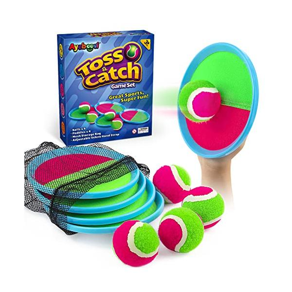 商品名: Ayeboovi Paddel Wurf- und Fangball Set f〓r Kinder - Selbstklebendes Paddelspiel mit 4 Paddeln, 4 B〓llen und 1 Aufbe...