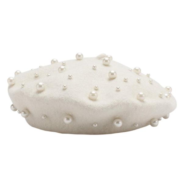 商品名: Vpang HAT レディース US サイズ: Large カラー: ホワイト Vpang Women's Wool Berets Sweet French Pearl Beaded Beret Cap Winter Hat Kn...