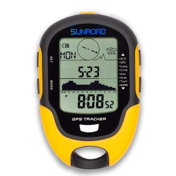 商品名: 高度計 GPS デジタル 防水 屋外 高度 警告 リマインダー コンパス ストップウォッチ スポーツ 気圧計 天気 予測 歩数計 SUNROAD, イエロー, デジタル。 Altimeter GPS Digital Waterpr...