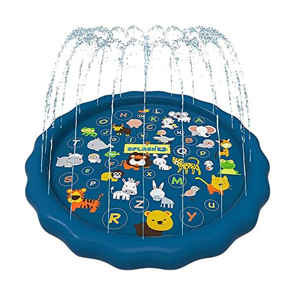 商品名: SplashEZ 3イン1 子供用スプリンクラー、スプラッシュパッドと知育ミニプール 子供用スプリンクラープール 152cm（60インチ）ふくらませるおもちゃ AからZまで 赤ちゃんと幼児向けの屋外用プール SplashEZ 3-...