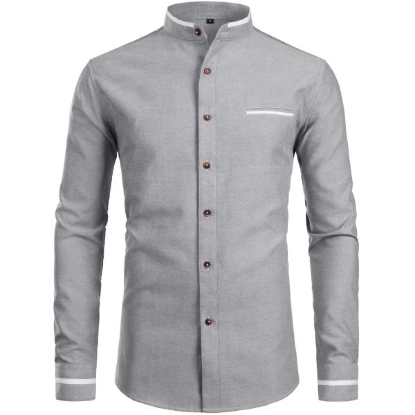 商品名: ZEROYAA メンズ ヒップスター マンダリンカラー スリムフィット 長袖 カジュアル ボタンダウン オックスフォードドレスシャツ ポケット付き US サイズ: X-Large カラー: グレー ZEROYAA Mens Hip...