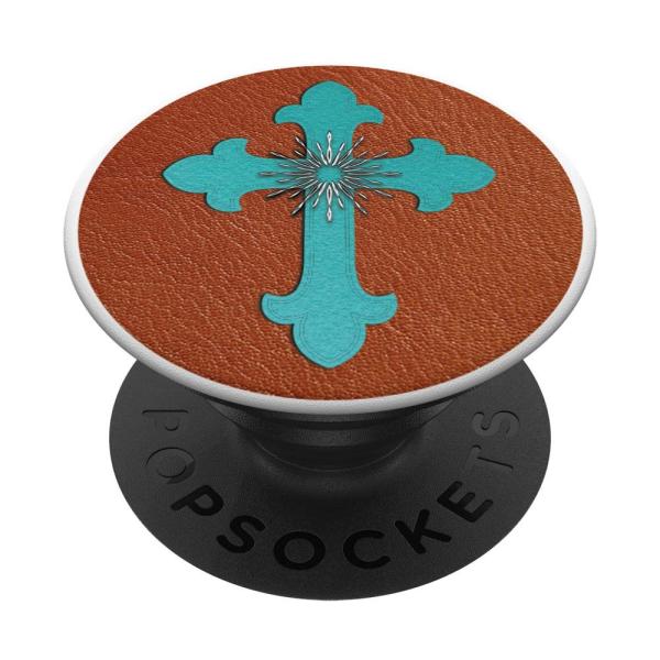 商品名:  Western Cross With Brown Leather PopSockets PopGrip: Swappable Grip for Phones &amp; Tabletsブランド: Southern Phone G...