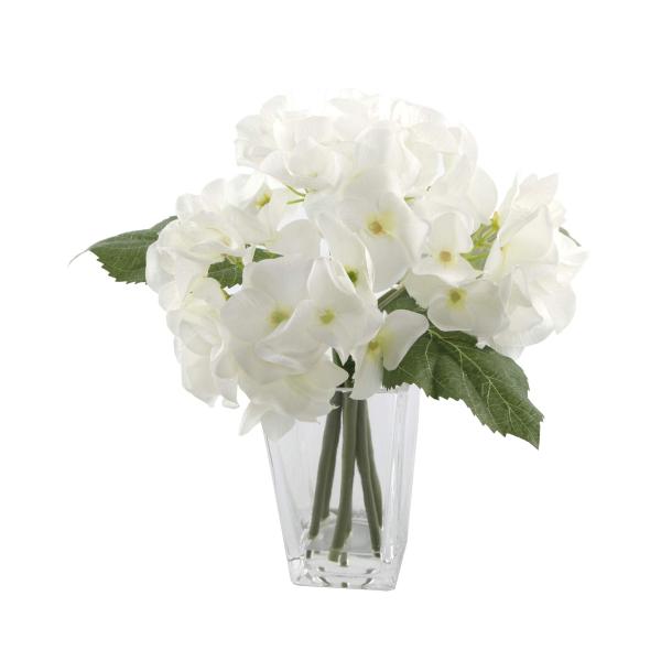 商品名: Flora Bunda 造花 高さ9インチ アジサイアレンジメント 人工水ガラスポット入り ホワイト Flora Bunda Artificial Flower 9 inch Tall Hydrangeas Arrangement...