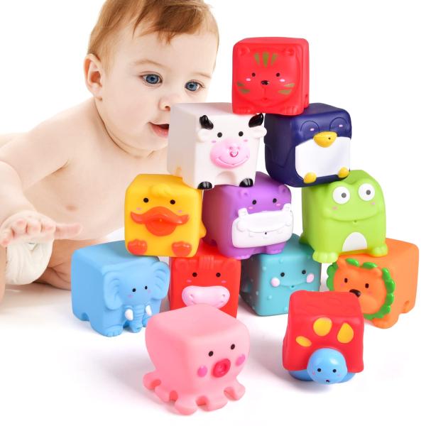商品名:  Soft Stacking Blocks for Baby, 12 PCS Soft Blocks Cube Bath Toys Squeeze Water Toys Building Blocks for Toddlersブラ...