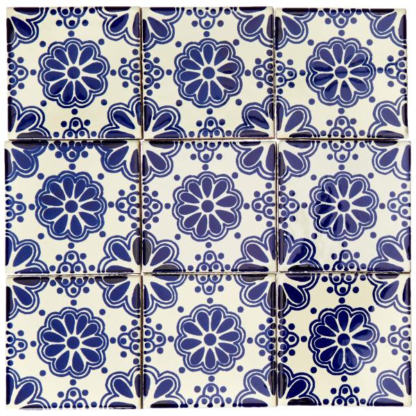 商品名: セラミックタラベラメキシカンタイル 4x4インチ 9枚 (ステッカーではありません) A1輸出品質！ -EX502 高温タイル 濡れた場所、プール、噴水、シャワーに最適。 高温でも低温でも使用できます。 Ceramic Talav...