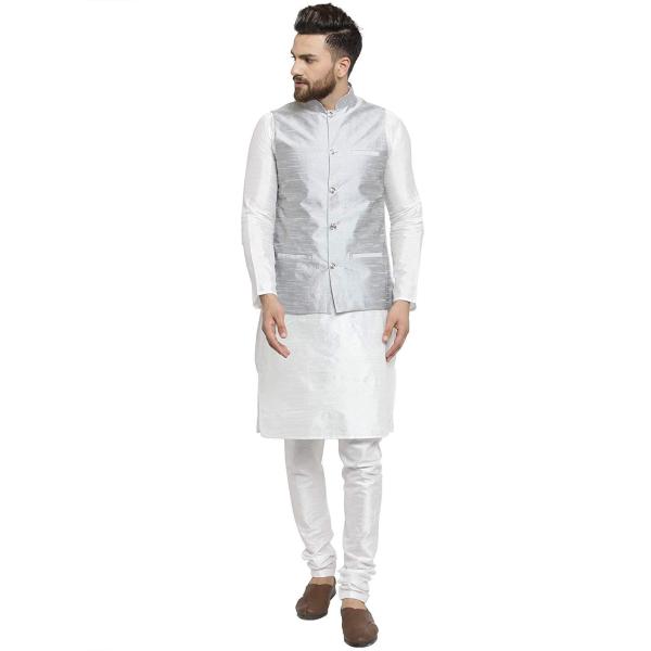 商品名: Royal Kurta Men's Silk Blend Kurta Pyjama &amp; Nehru Jacket Set (38, White-Silver) Royal Kurta Men's Silk Blend Ku...
