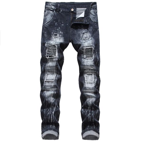 商品名: DANT BULUN PANTS メンズ US サイズ: 30 カラー: ブラック DANT BULUN Men's Ripped Slim Straight Fit Moto Biker Jeans with Zipper De...