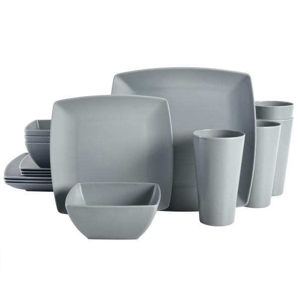 商品名: Gibson Soho マットプラスチック メラミン食器セット 16 PC グレー 99897.16R Gibson Home Soho Grayson Square Melamine Plastic Dinnerware Set...