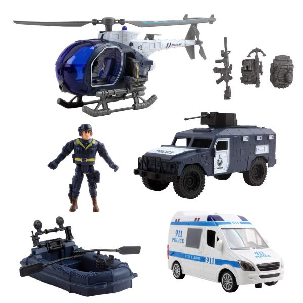 商品名:  Vokodo Deluxe Police Special Operations Rescue Series Play Set Includes Armed Helicopter Armored Vehicle Ambulance...
