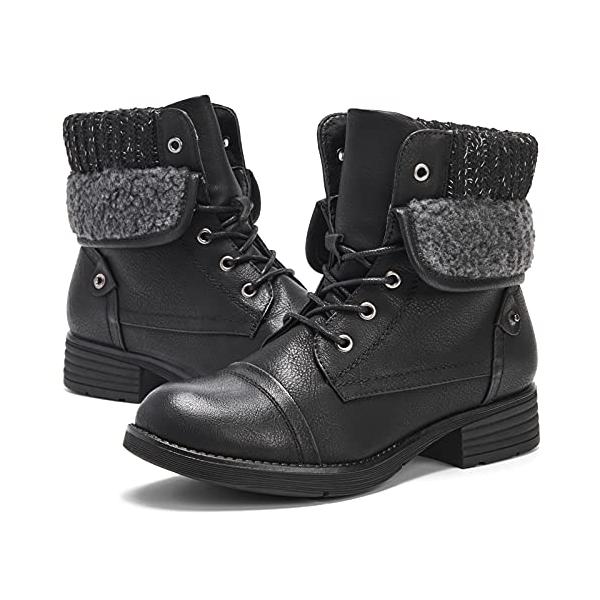 商品名: Moda Chicsファッションアンクルブーツ 女性用 コンバットブーツ US サイズ: 7 カラー: ブラック Moda Chics Ankle Boots for Women Fashion Low Heel Work Dre...