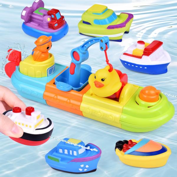 商品名:  FUN LITTLE TOYS Baby Bath Toys, 7 PCs Toy Boats Include One Big Wind Up Bath Boat and 6 Bath Squirters Toy Boats, ...