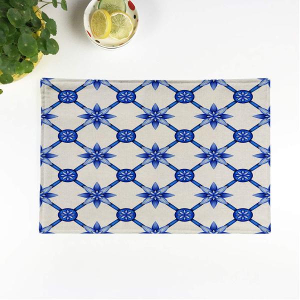 商品名:  rouihot Set of 8 Placemats Chinaware Abstract Floral Trellis Pattern Blue White Gzhel Fishnet 12.5x17 Inch Non-Sli...