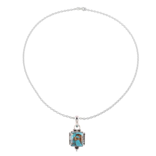 商品名:  NOVICA Handmade .925 Sterling Silver Composite Turquoise Pendant Necklace Rectangular Reconstituted India Birthsto...