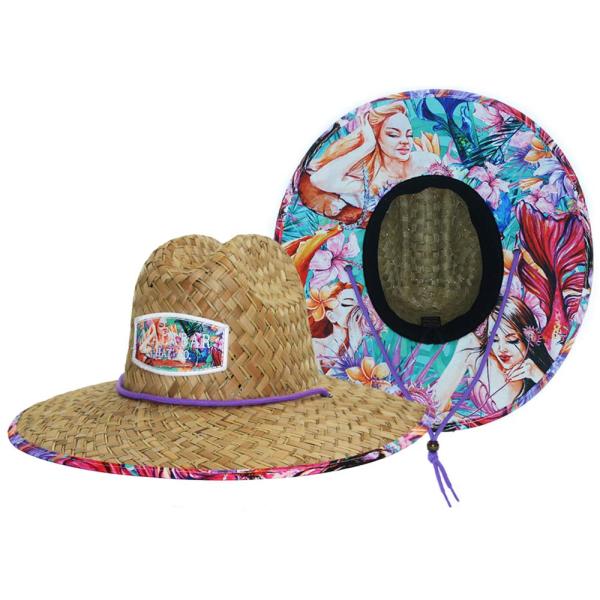 商品名: Malabar Hat Co. レディース サンハット 布地プリント ライフガードハット ビーチ 海 クルーズ アウトドア US サイズ: FITS ALL カラー: パープル Mermaids Under The Brim Fa...