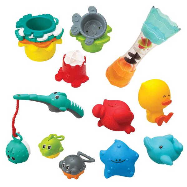 商品名:  Infantino Splish &amp; Splash Bath Play Set - Fishing Rod, Sea Pals, Bath Squirters, Stacking Cups, Fill &amp; Spi...