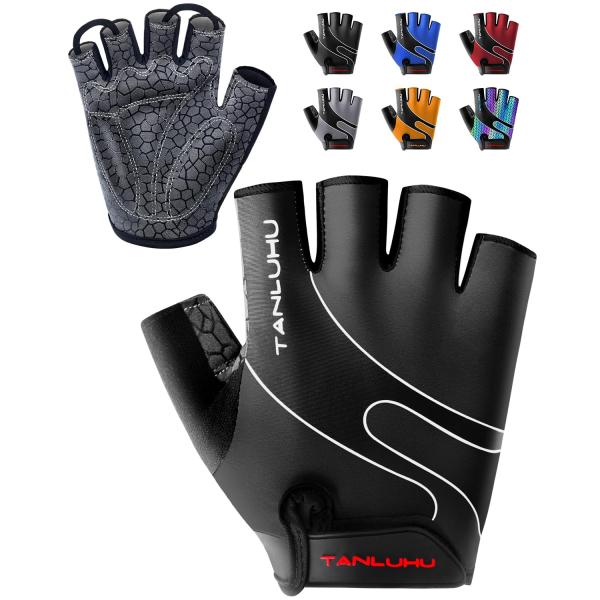 商品名: Tanluhu サイクリンググローブ マウンテンバイクグローブ ハーフフィンガー ロードレーシング ライディンググローブ 通気性 衝撃吸収 バイクグローブ 男女兼用 (ブラック L) Tanluhu Cycling Gloves ...