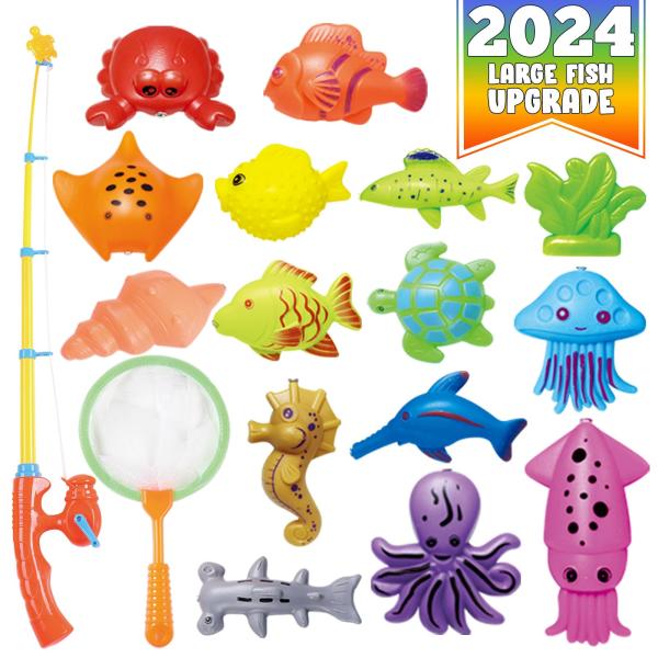 商品名:  CozyBomB〓 Kids Fishing Bath Toys Game - 17Pcs Magnetic Floating Toy Magnet Pole Rod Net, Plastic Floating Fish - T...