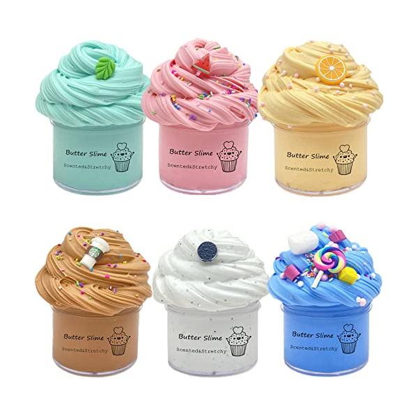 商品名: バタースライムキット 6パック 既製品 スラッジパーティー記念品 オレオ キャンディ スイカ コーヒー レモンスライム ミントスライム スーパーソフト くっつかない 子供 女の子 男の子 ギフト Butter Slime Kit ...
