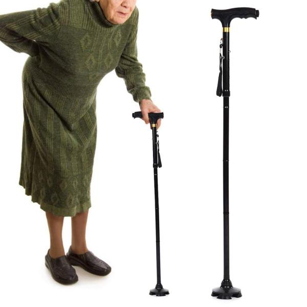 商品名:  Walking Cane, Adjustable Folding Walking Cane with LED Flashlight 4 Non Slip Support Feet and Wrist Strap Adjustab...