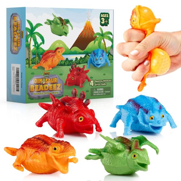 商品名: YoYa Toys Beadeez 恐竜 スクイーズ ストレスボール おもちゃ (4個セット) | 鮮やかで鮮やかなジェルウォータービーズボール 感覚フィジェットトイ 子供&amp;大人用 | 革新的なスクイッシーは不安やストレス...