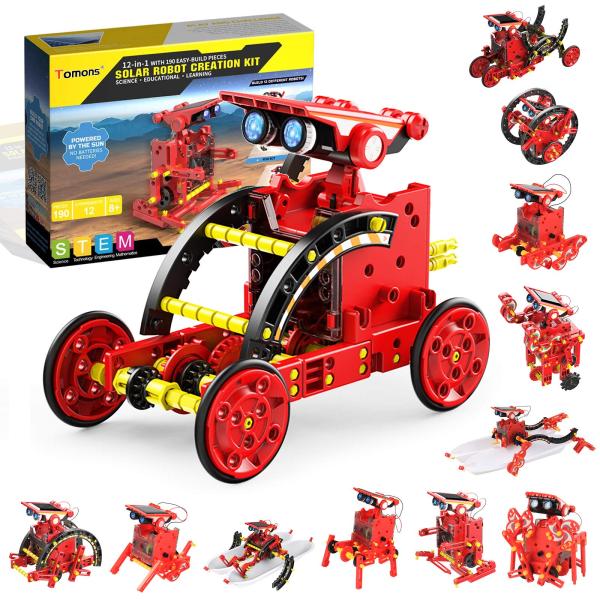 商品名: Tomons ソーラーロボットキット 12イン1 サイエンスSTEMロボットキット 組み立ておもちゃ 8-12歳以上の子供向け DIY 科学実験 ロボットおもちゃ 男の子 太陽発電 レッド Tomons Solar Robot K...