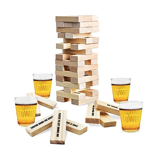商品名:  ArtCreativity Tumbling Tower Drinking Game, Drinking Game with 4 Glasses and 60 Wooden Blocks with Challenges, Fun...