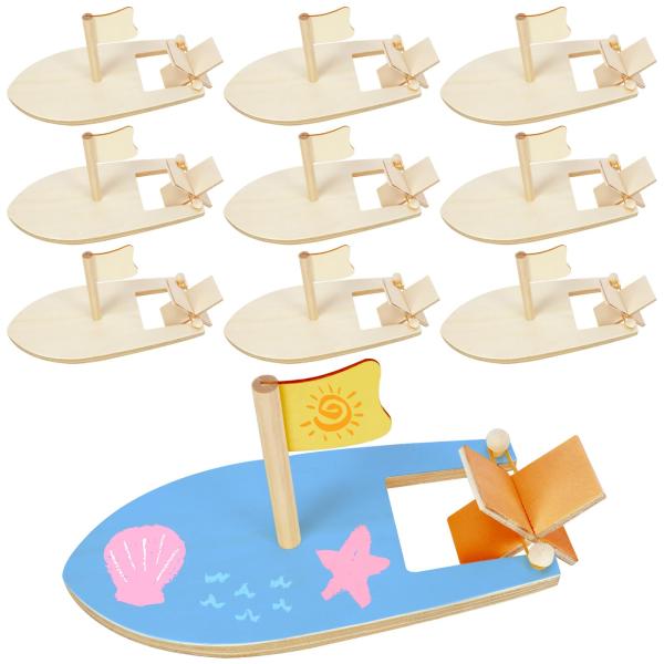 商品名:  Amersumer 10 Pcs DIY Toy Wood Boat Craft Kits, Mini Wooden Sailboat Kits, Paddle Boats Paint and Decorate for Scho...