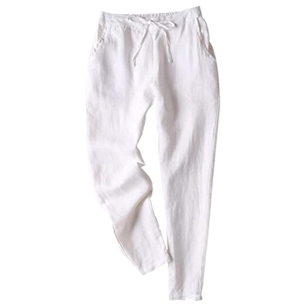 商品名: Tanming レディース カジュアル リネン ゴムウエスト テーパードパンツ ドローストリング付き US サイズ: Medium カラー: ホワイト Tanming Linen Pants for Women Summer Ca...