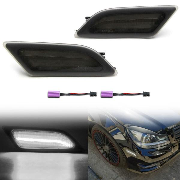 商品名: NSLUMO クールホワイトLEDサイドマーカーライト メルセデス 12-14 ベンツ W204 LCI Cクラス C250 C300 フロントフェンダーマーカーランプ スモークレンズ OEMサイドマーカー交換用 NSLUMO C...
