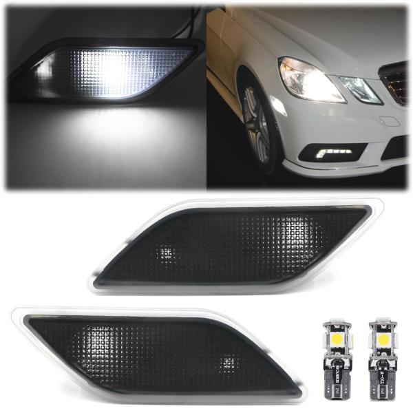 商品名: NSLUMO キセノン ホワイト LEDサイドマーカーライト 2010-13年メルセデスベンツ W212 プレLCI Eクラス スモークレンズ フロントフェンダーマーカーランプ T10電球付き OEMフィット NSLUMO Xen...