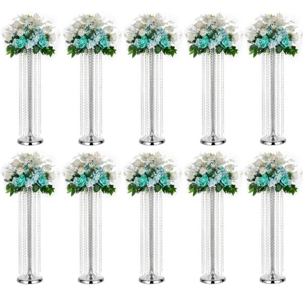 商品名: 高級クリスタルメタルフラワースタンド 10個セット 高さ35.4インチ テーブル/パーティー/ウェディングウェイポイント/ホームデコレーション用 シルバー 10個セット Set of 10 Luxury Crystal Metal...