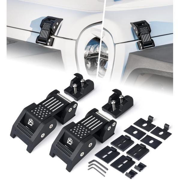 商品名: Xprite アルミニウム フードラッチ アメリカ国旗付き 調節可能なフードラッチキャッチキット Jeep Wrangler JK JKU 2007-2018 &amp; Jeep Wrangler JL JLU 2018-202...