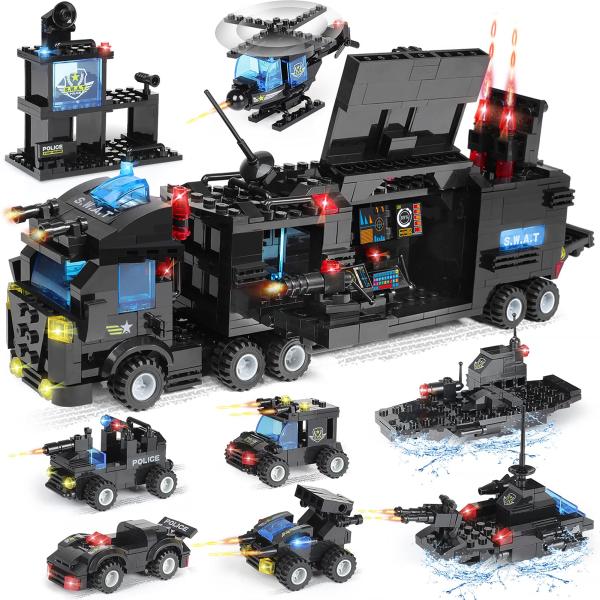 商品名:  WishaLife 1100 Pieces City Police Station Building Kit, SWAT Mobile Command Center Truck Building Toy with Police ...