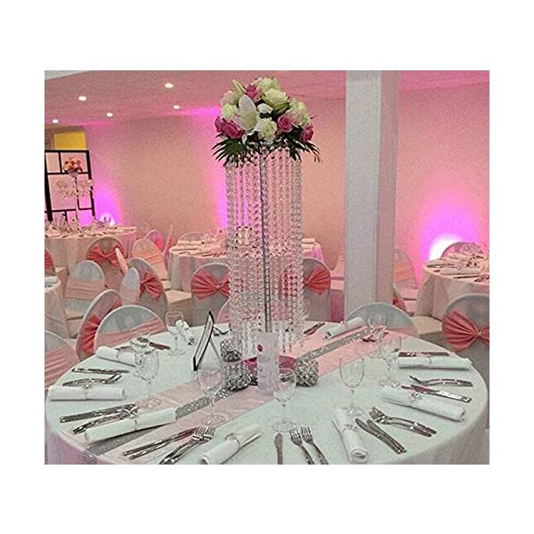 商品名:  Simprefine 2 Pack 24 Inches Tall Wedding Flower Chandeliers Silver Vases Metal Flower Stand with Acrylic Bead Pend...