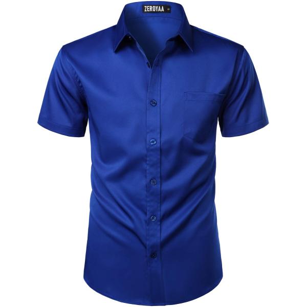 商品名: ZEROYAA メンズ カジュアル アーバン スタイリッシュ スリムフィット 半袖 ボタンアップ ドレスシャツ ポケット付き US サイズ: X-Large カラー: ブルー ZEROYAA Men's Casual Urban ...
