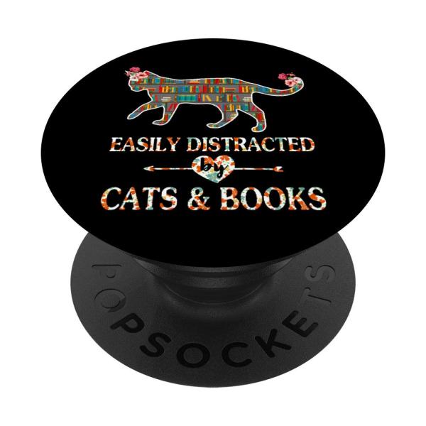 商品名:  Cat Lover Book Lover Reader Easily Distracted by Cat &amp; Books PopSockets PopGrip: Swappable Grip for Phones &am...