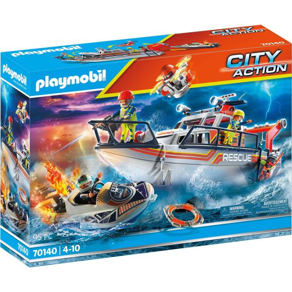商品名: PLAYMOBIL City Action 70140 Rescate mar〓timo: Operativo de extinci〓n de Incendios con Barco de Rescate, Juguetes pa...