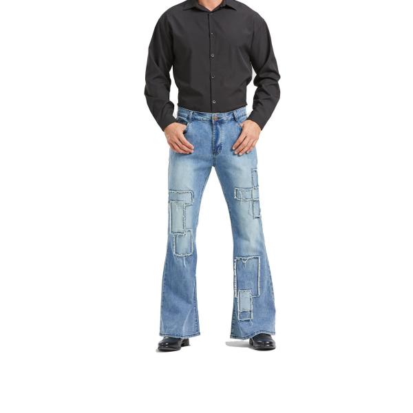 商品名:  Men's Vintage Flared Leg Denim Jeans Classic Patchwork Bell Bottom Denim Pants Fashion Stretchy Low Rise Distresse...