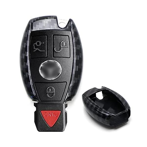 商品名: iJDMTOY ぴったりフィット 光沢仕上げ カーボンファイバーパターン キーフォブシェルカバー メルセデスベンツ C E S M CLS CLK GLK GLクラスなどに対応 Gen2 4ボタンスマートキー iJDMTOY Ex...