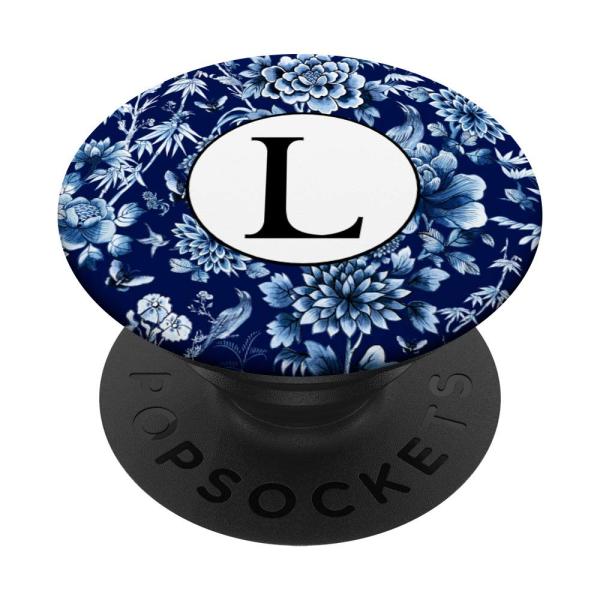 商品名:  Indigo Blue Chinoiserie Pattern Monogram Initial Letter "L" PopSockets PopGrip: Swappable Grip for Phones &amp; Ta...