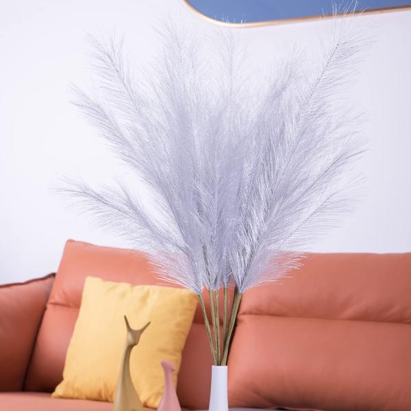 商品名: UiiziC 造花 パンパスグラスアセンダント キラキラ光る草 フェイクフラワー ウェディングブーケ ホームパーティー ホテル センターピース デコレーション シルバー 6個 キラキラ光る アセンダント パンパスグラス Uiizi...