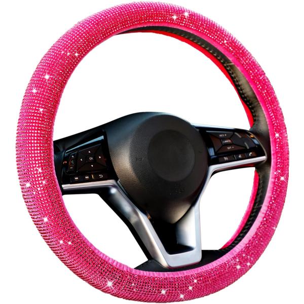 商品名: Bling ハンドルカバー レディース クリスタルダイヤモンド ハンドルカバー 車のホイールプロテクター 車 自動車 SUVなどに 15インチ (ホットピンク) Bling Steering Wheel Cover Women C...