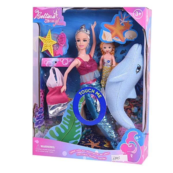 商品名:  Mermaid Princess Doll Playset, Color Changing Mermaid, Dress Up Doll 12" and Dress Doll 3" and Dolphin, Color Chan...