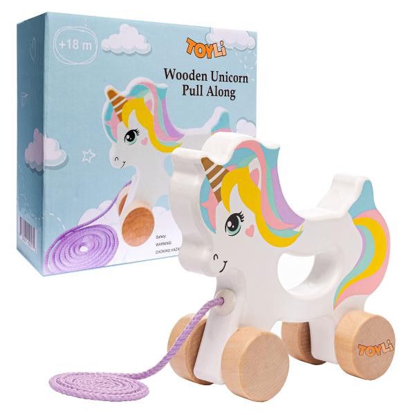 商品名:  TOYLI Wooden Unicorn Push &amp; Pull Along Toy Developmental Montessori Toddler Pull Toys Improves Balance Strengt...
