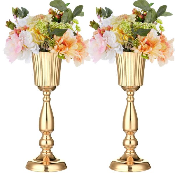 商品名: テーブル装飾 センターピース 2個セット 金属製 ウェディング フラワー トランペット 花瓶 テーブル装飾 記念 パーティー 誕生日 イベント 通路 ホームデコレーション (ゴールド 2XL) 2 Pcs Gold Vase Ce...