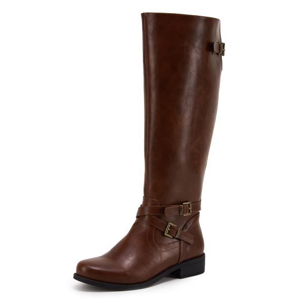 商品名:  Ermonn Womens Knee High Boots Wide Calf Flat Low Heel Side Zipper Faux Leather Fashion Winter Riding Bootブランド: Erm...