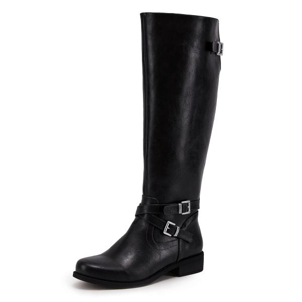 商品名:  Ermonn Womens Knee High Boots Wide Calf Flat Low Heel Side Zipper Faux Leather Fashion Winter Riding Bootブランド: Erm...