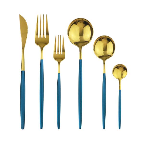商品名: Snplowum 36ピース 銀食器 鏡面磨き仕上げ ディナーウェア ゴールド食器 ブルーハンドル付き 18/0ステンレススチール カトラリーセット ホームキッチン パーティー ホテル レストラン ウェディングサービス 6人用 S...
